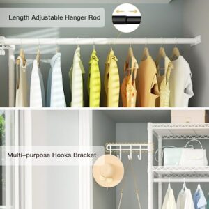 Ulif U4 Over Washer and Dryer Storage Shelf, 2 Rows Laundry Room Space Saver with Mounted on The Wall Expandable Hanger Rod, Suit Space from 4.9-6.3 ft. Width, 13.4" Depth, 79.3" Height, White