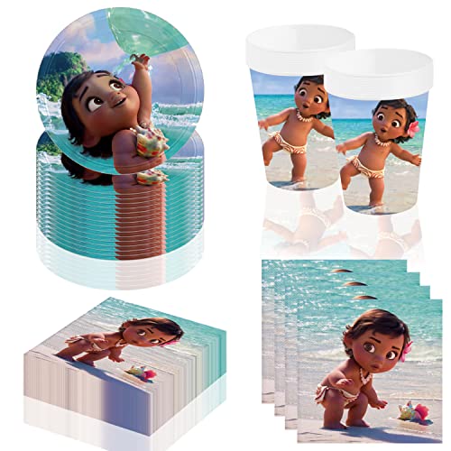 GANKTOWCOY Moana Birthday Party Supplies Baby Moana Children’s Party Favors Includes Cups Plates Napkins for Moana Birthday Baby Shower Decor Blue