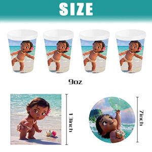 GANKTOWCOY Moana Birthday Party Supplies Baby Moana Children’s Party Favors Includes Cups Plates Napkins for Moana Birthday Baby Shower Decor Blue