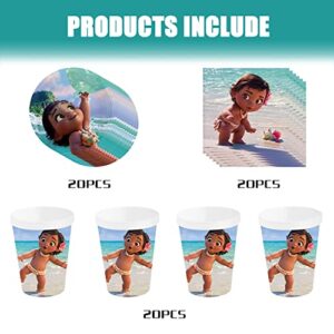 GANKTOWCOY Moana Birthday Party Supplies Baby Moana Children’s Party Favors Includes Cups Plates Napkins for Moana Birthday Baby Shower Decor Blue