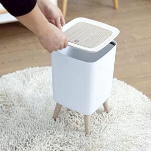 Small Trash Can with Lid, Boho Plastic Garbage Can with Push Button, Waste Basket with 5 Rolls Garbage Bags, Slim Dog Proof Bedroom Garbage Bin, Bathroom Trash Can for Home, Living Room, Office