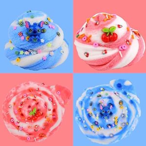 2 Pack Cloud Slime Kit with Blue and Cherry Charms, Scented DIY Slime Supplies for Girls and Boys, Party Favors Stress Relief Slime Toys for Kids Education Birthday Gift.