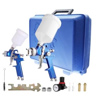 hvlp paint sprayer-2 set paint spray gun,0.8mm 150ml & 1.4mm 600ml paint gun with air pressure regulator gauge paint sprayer for house painting,cars,furniture