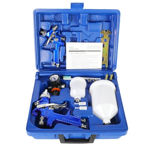 HVLP Paint Sprayer-2 Set Paint Spray Gun,0.8mm 150ml & 1.4mm 600ml Paint Gun with Air Pressure Regulator Gauge Paint Sprayer for House Painting,Cars,Furniture