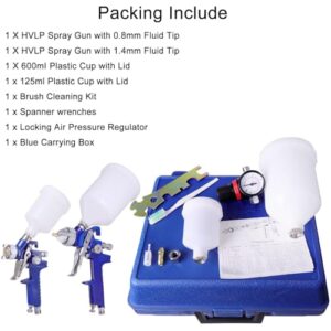 HVLP Paint Sprayer-2 Set Paint Spray Gun,0.8mm 150ml & 1.4mm 600ml Paint Gun with Air Pressure Regulator Gauge Paint Sprayer for House Painting,Cars,Furniture