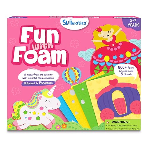 Skillmatics Art Activity - Fun with Foam Unicorns & Princesses, No Mess Sticker Art for Kids, Craft Kits, DIY Activity, Gifts for Boys & Girls Ages 3, 4, 5, 6, 7, Stocking Stuffers, Travel Toys