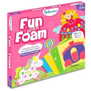 Skillmatics Art Activity - Fun with Foam Unicorns & Princesses, No Mess Sticker Art for Kids, Craft Kits, DIY Activity, Gifts for Boys & Girls Ages 3, 4, 5, 6, 7, Stocking Stuffers, Travel Toys