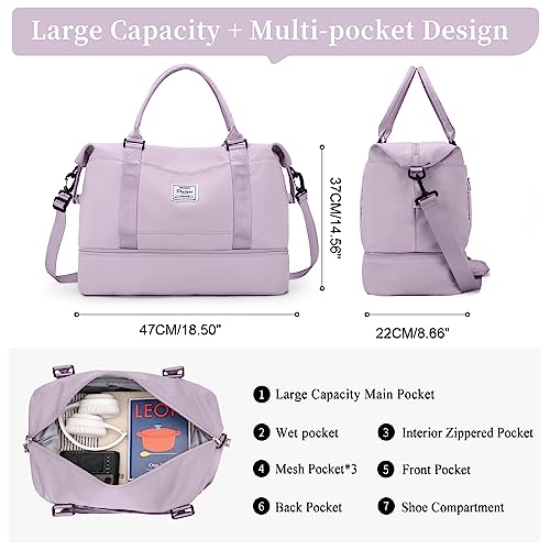 Weekender Bags for Women,Personal Item Travel Bag with Shoes Compartment,Overnight Travel Duffel Bag with Wet Pocket and Separate Toiletry Bag,Gym Bag