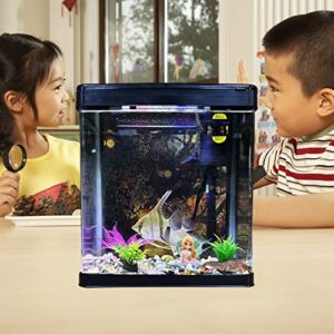 SANOSY Glass Fish Tank 2.3 Gallon Aquarium Starter Kit Small Betta Fish Tank Desktop Mini Fish Bowl for Shrimp Small Fish with Pump LED Light Simulated Water Plants and Filtering Materials (Black)