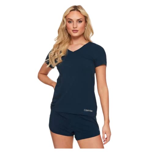 Calvin Klein Women's Lounge Pajama 2 Piece Shirt and Shorts Set (Blue Classic, Medium)