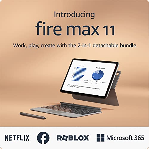 Introducing Amazon Fire Max 11 tablet productivity bundle with Keyboard Case, Stylus Pen, octa-core processor, 4 GB RAM to do more throughout your day, 128 GB, Gray, without lockscreen ads