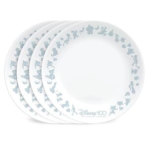 corelle vitrelle micky mouse 4-pc appetizer plates set, 6.75" dinnerware glass plates for appetizers, disney commemorative series