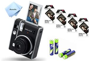 fujifilm instax mini 40 instant camera black + fujifilm instax black frame film (40 exposures) + 4aa battery + bluebirdsales cleaning cloth