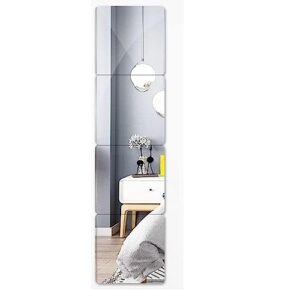 4 pcs 12" x 12" self adhesive acrylic mirror home décor wall mounted mirror frameless mirror tiles non glass sticky mirror tile for bedroom, gym, door