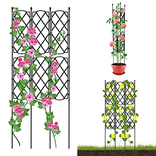 Garden Trellis for Climbing Plants Outdoor, 4FT Tall Plant Support Trellis Cage for Indoor Potted Plants, Plant Trellises Frame for Vines, Flowers, Vegetable, Rustproof Lattice Grid Panels for Rose