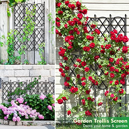 Garden Trellis for Climbing Plants Outdoor, 4FT Tall Plant Support Trellis Cage for Indoor Potted Plants, Plant Trellises Frame for Vines, Flowers, Vegetable, Rustproof Lattice Grid Panels for Rose