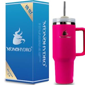 MONOHYDRO 40 oz Tumbler with Handle and Straw - tumbler with straw Stainless Steel Insulated Cup -stainless steel straw, Eco-friendly Materials - maintain temperature - Christmas Gift - Pink