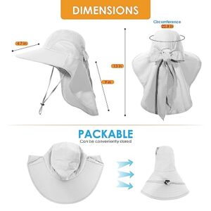 Womens Sun Hat UV Protection, Foldable Waterproof Wide Brim Bucket Hats with Neck Flap for Summer Beach Fishing Hiking Light Grey