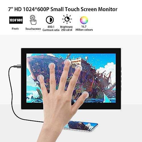 Akntzcs 7 inch Touchscreen Mini Monitor 1024 X 600 Small Monitor HDMI Portable Monitor IPS LCD Display for Laptop Xbox PS3 Rasp Pi