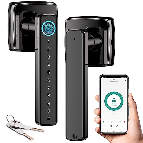 Aibocn Door Lock Fingerprint, Keyless Entry Door Lock with App, Touchscreen Keypad Deadbolt Lock with Reversible Handle, Bluetooth, Key, Code, Biometric Smart Lock for Home Bedroom Hotel