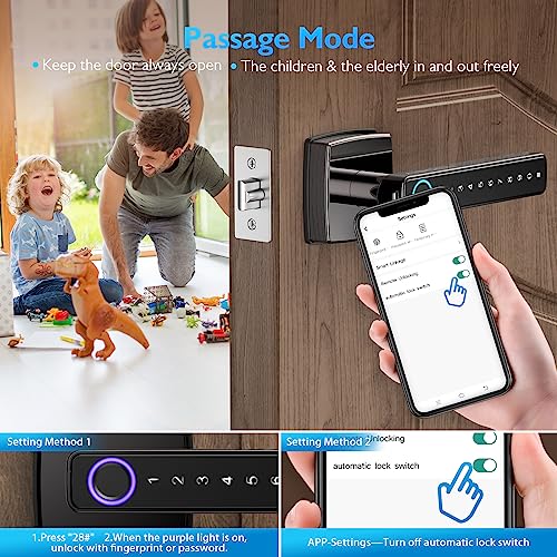 Aibocn Door Lock Fingerprint, Keyless Entry Door Lock with App, Touchscreen Keypad Deadbolt Lock with Reversible Handle, Bluetooth, Key, Code, Biometric Smart Lock for Home Bedroom Hotel