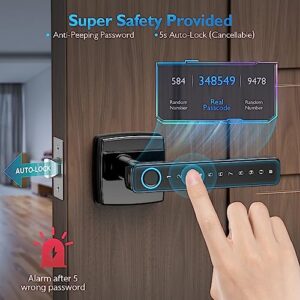 Aibocn Door Lock Fingerprint, Keyless Entry Door Lock with App, Touchscreen Keypad Deadbolt Lock with Reversible Handle, Bluetooth, Key, Code, Biometric Smart Lock for Home Bedroom Hotel