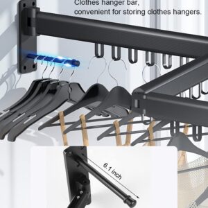 LITAITAI Space-Saving Wall Mounted Laundry Drying Rack - Folding Retractable Clothes Drying Rod - Ideal for Indoor and Outdoor Use, Clothes Drying Rack for Laundry Rooms or Bathrooms (1-Pole, Black)