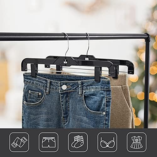 HOUSE DAY Pants Hangers -10 Pack, Skirt Hangers for Women Pants Hangers for Men, Black Pants Hangers with 360-Swivel-Hook, Shorts Hangers with Adjustable Clips Hangers for Pants, Trousers, Skirt, Jean