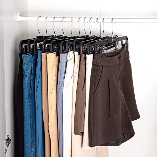 HOUSE DAY Pants Hangers -10 Pack, Skirt Hangers for Women Pants Hangers for Men, Black Pants Hangers with 360-Swivel-Hook, Shorts Hangers with Adjustable Clips Hangers for Pants, Trousers, Skirt, Jean