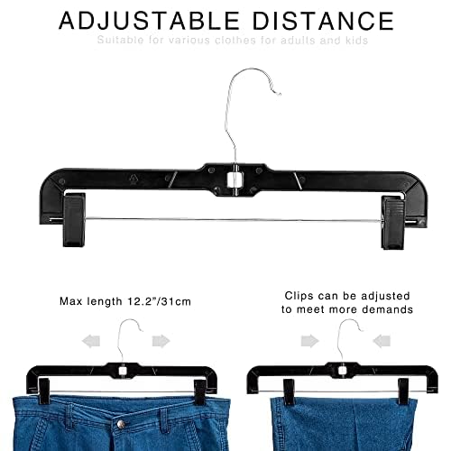 HOUSE DAY Pants Hangers -10 Pack, Skirt Hangers for Women Pants Hangers for Men, Black Pants Hangers with 360-Swivel-Hook, Shorts Hangers with Adjustable Clips Hangers for Pants, Trousers, Skirt, Jean