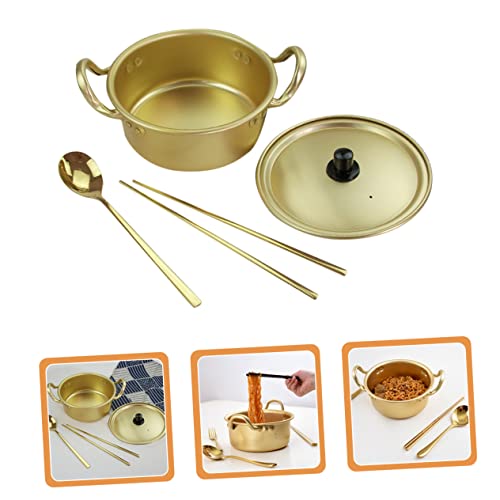 Happyyami 1 Set Korean Instant Noodle Pot Chinese Noodles Japanese Soup Bowls Pooper Scooper Metal Ramen Noodle Cooker Hot Korean Noodles Cooker Multi-purpose Pot Kitchen Instant Noodles Pot