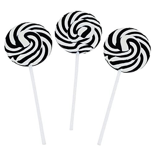 Black Swirl Lollipops - 24 Candy Suckers Individually Wrapped Bulk - 2 Inch Pops - Great for Birthday Party Favor Candy - Candy Buffet - Wedding - Graduation - Baby Shower - Halloween - Goodies for Kids and Adults