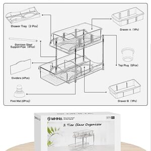 MHHA 2 Tier Clear Under Bathroom Sink Organizers and Storage, Medicine Cabinet Organizer with Dividers,Pull Out Kitchen Pantry Shelf Cupboard Closet Vanity Organization Bins