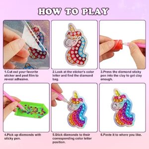 48pcs Diamond Painting Stickers, Art and Crafts Big Gem Art Set for Kids Ages 4-6 6-8 8-12 Boy Girls 5D Sparkle Dot Suncatcher Kit Toys Gift for Birthday Party Halloween Christmas Goodie Bag Fillers