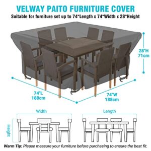 Velway Patio Table Chairs Set Cover Square Waterproof 74"Lx74"Wx28"H Outdoor Bistro Dining Set Cover Fire Pit Table Cover Furniture Cover Small Rectangle Ultra Windproof UV-Resistant