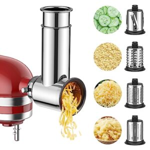 Stainless Steel Slicer/Shredder Attachment for KitchenAid Stand Mixer, Salad Machine with Vegetable Slicer, Salad Maker, Grinding Powder, Cheese Grater by Cofun