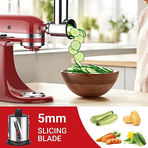 Stainless Steel Slicer/Shredder Attachment for KitchenAid Stand Mixer, Salad Machine with Vegetable Slicer, Salad Maker, Grinding Powder, Cheese Grater by Cofun