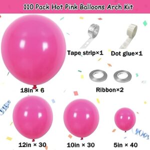 KALOR Hot Pink Balloons Garland Arch Kit 110Pcs - Different Sizes 18/12/10/5 Inch Party Balloons for Birthday Baby Shower Wedding Graduation Party Decorations