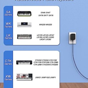 VHBW 9.5V Charger Replacement for Casio Keyboard Power Cord ADE95100LU Compatible with Casio Keyboard Power Supply CTK-2400 CTK-2500 CTK-2090 CTK-3200 SA-76 SA-46 SA-77 Mini Keyboard (5.9Ft Long)