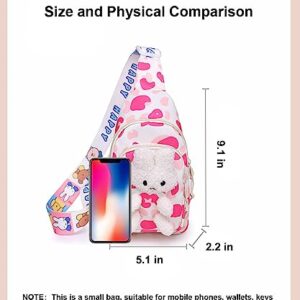 Hiflyer Kids Sling Bag, Kids Backpack Kawaii Bag Kids Travel Bag Chest Bag, Kids Crossbody Bag Mini Backpack for Girls (Pink)