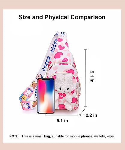 Hiflyer Kids Sling Bag, Kids Backpack Kawaii Bag Kids Travel Bag Chest Bag, Kids Crossbody Bag Mini Backpack for Girls (Pink)