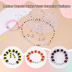 FZIIVQU 1450 Pieces Letter Beads Kit, 4x7 mm White Acrylic Alphabet Beads for Jewelry Making Number Beads Heart Beads Friendship Bracelet Beads Making