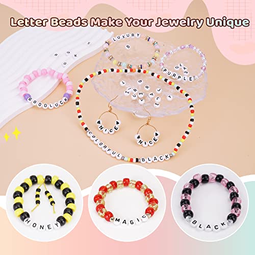 FZIIVQU 1450 Pieces Letter Beads Kit, 4x7 mm White Acrylic Alphabet Beads for Jewelry Making Number Beads Heart Beads Friendship Bracelet Beads Making