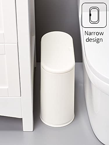 Baosia 8 Liter White Rectangular Plastic Trash Can Wastebasket with Press Type Lid,2.1 Gallon Slim Trash Bin,Narrow Trash Can Waste Bins for Bedroom, Bathroom, Office,Kitchen，Powder Room