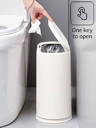 Baosia 8 Liter White Rectangular Plastic Trash Can Wastebasket with Press Type Lid,2.1 Gallon Slim Trash Bin,Narrow Trash Can Waste Bins for Bedroom, Bathroom, Office,Kitchen，Powder Room