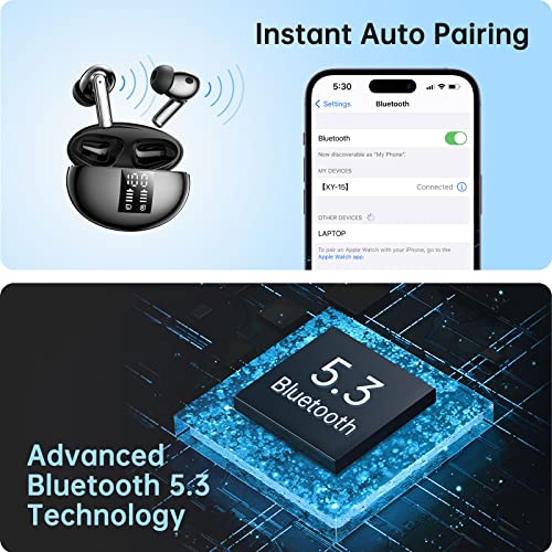 Wireless Earbuds Bluetooth 5.3, Noise Cancelling Earbuds Bluetooth Headphones, LED Power Display with Mic in-Ear Ear Buds with Charging Case Wireless Earbuds for iPhone/Samsung/Android Phone Earpods