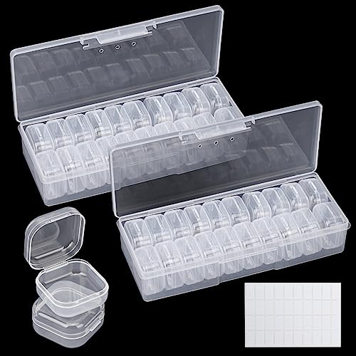 Quefe 40pcs Bead Organizers in A Clear Organzier Box, 2 Sets Clear Plastic Diamond Painting Storage Container with Mini Boxes for Craft Organziers and Storage Art Embroidery Nail Accessories