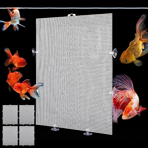 4PCS Fish Tank Divider, Aquarium Divider, Fish Clear Plastic Tank Separator with Suction Cups DIY Designed Clear Easy to Bent Cut and Assemble Reusable Partition Grid for Separating Fishes 10 x 13in