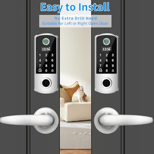 BEBASIA Fingerprint Door Lock with 2 Level Handles, Smart Door Lock, Keyless Entry Door Lock, Door Locks with Keypads, 300+ Users, Anti-Peeping Password, Auto Lock & One Touch Unlock (Satin Nickel)