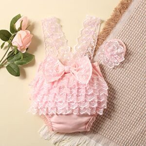 Newborn Photography Outfits Girl Newborn Photography Props Lace Romper Newborn Baby Photo Shoot Outfits Girls Photo Props YLSTEED (Strap Style - Pink)